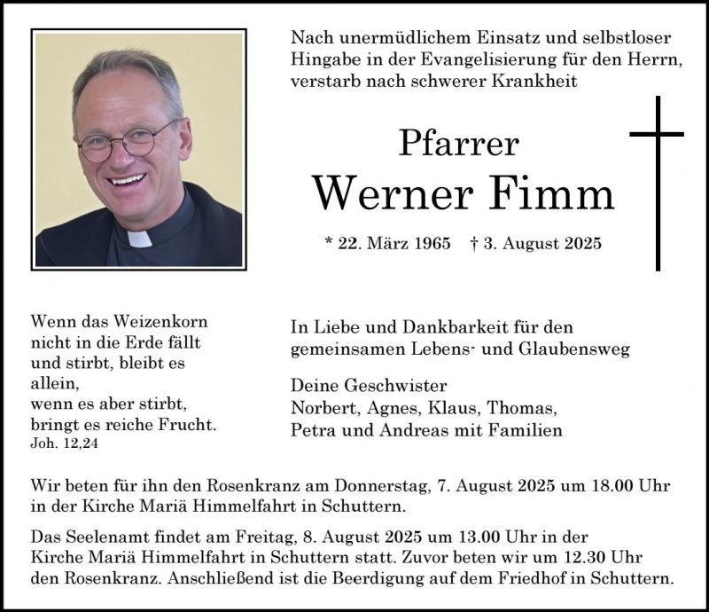 Hinweis zum Requiem von Pfarrer Fimm aus verschiedenen Orten und ...